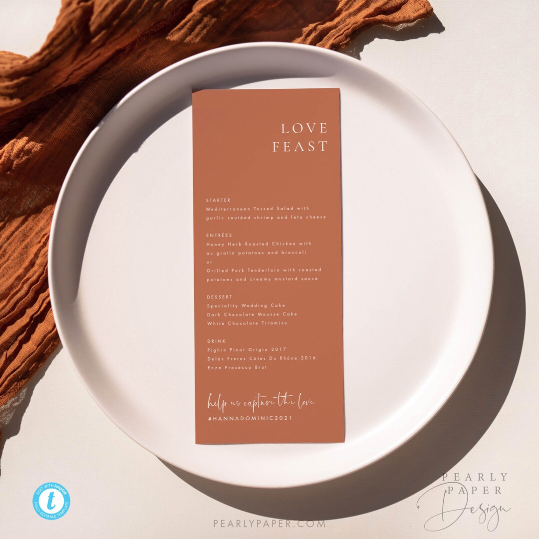 Terracotta Menu Template Download Desert Wedding Menu Simple Menu Cards ...