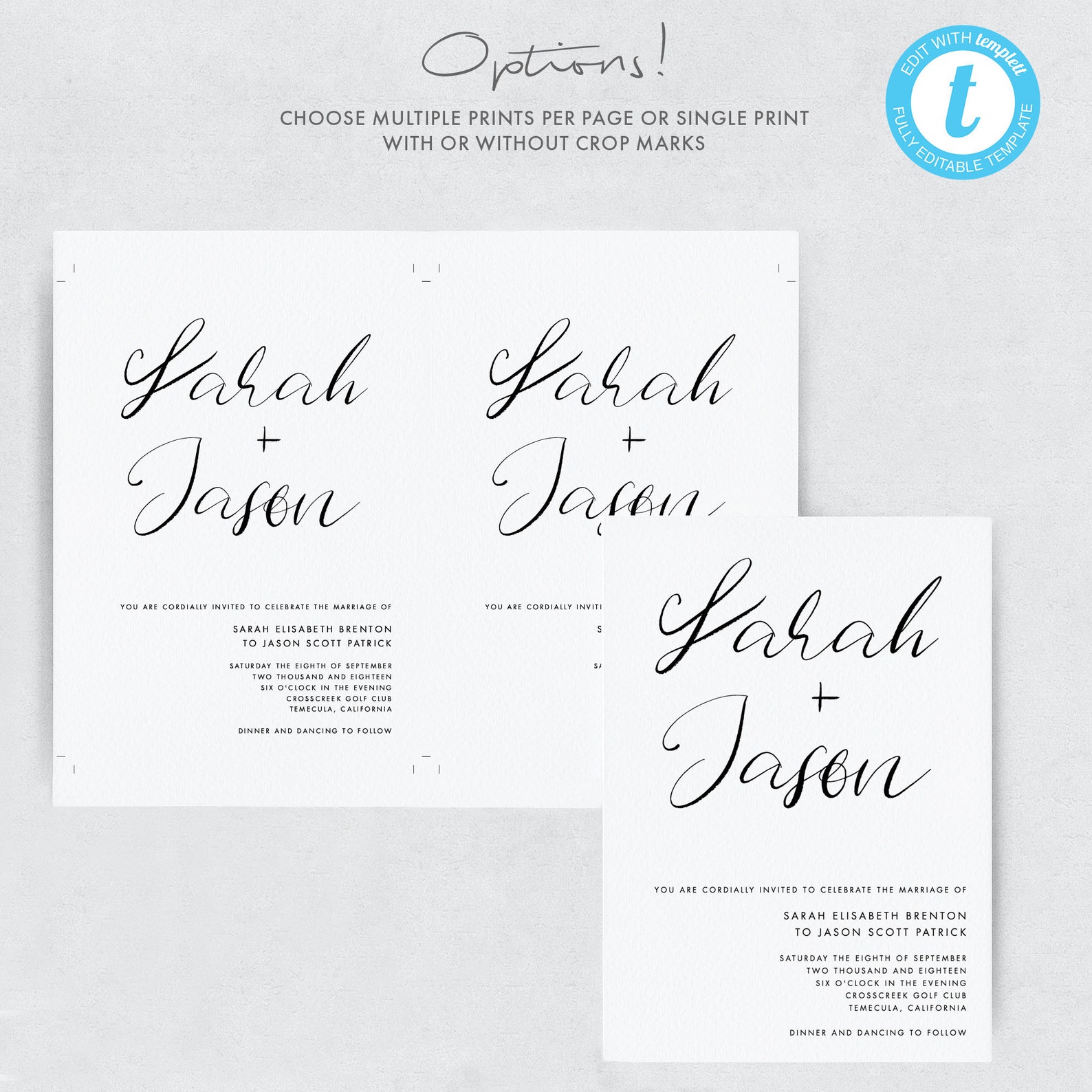Minimalist Wedding Invitation Set Printable Invitation Template ...