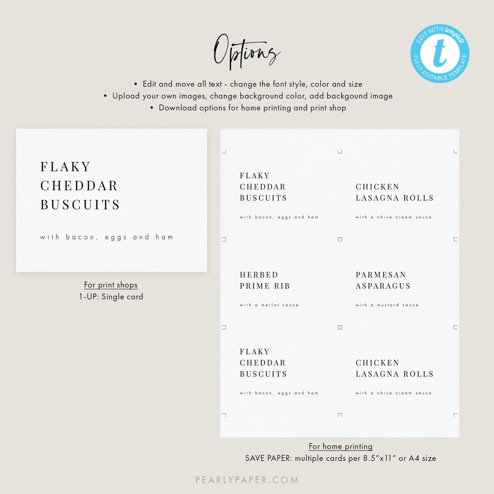 Modern Buffet Card Template Wedding Buffet Label Modern Script - Etsy