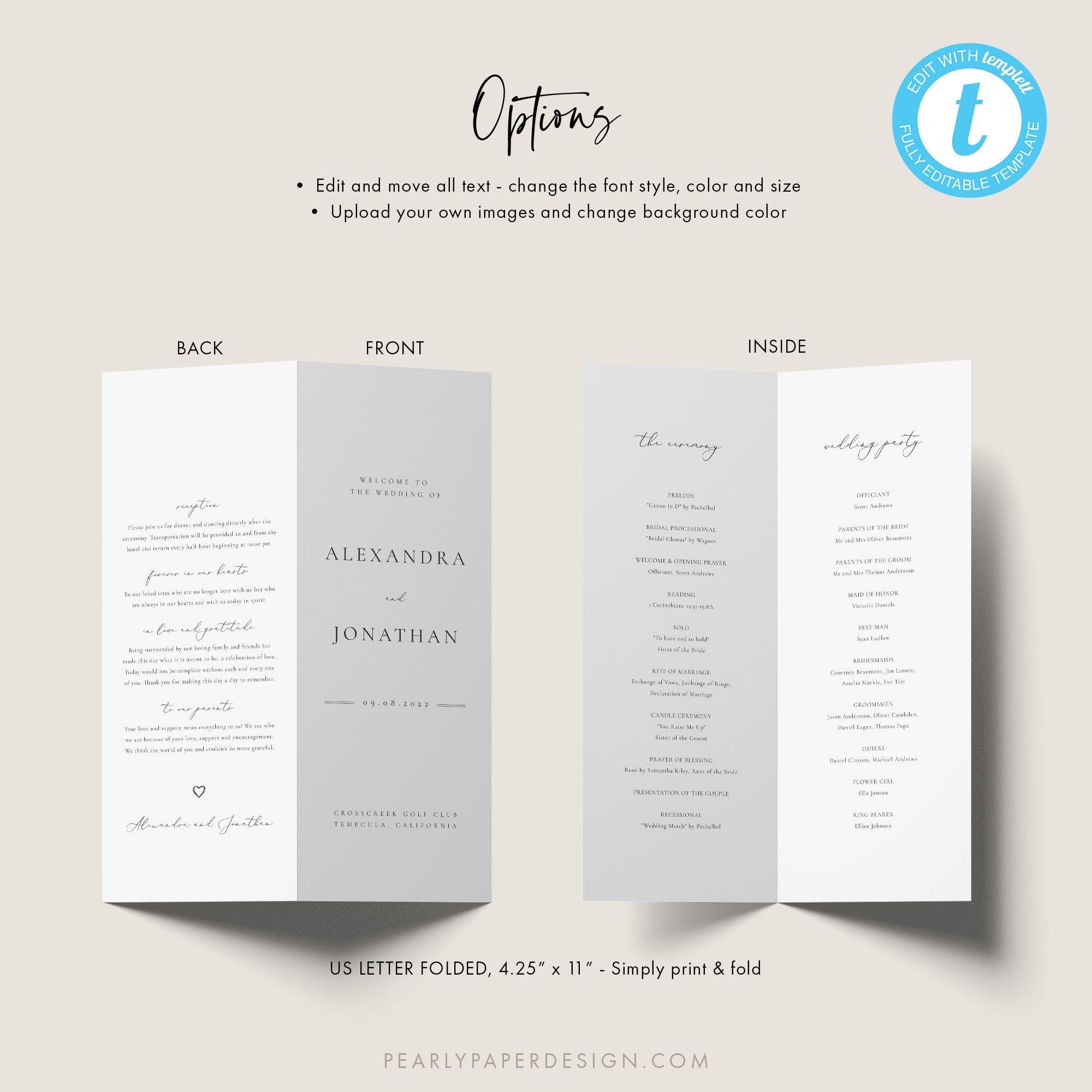 Wedding Ceremony Bifold Program Simple Program Template - Etsy