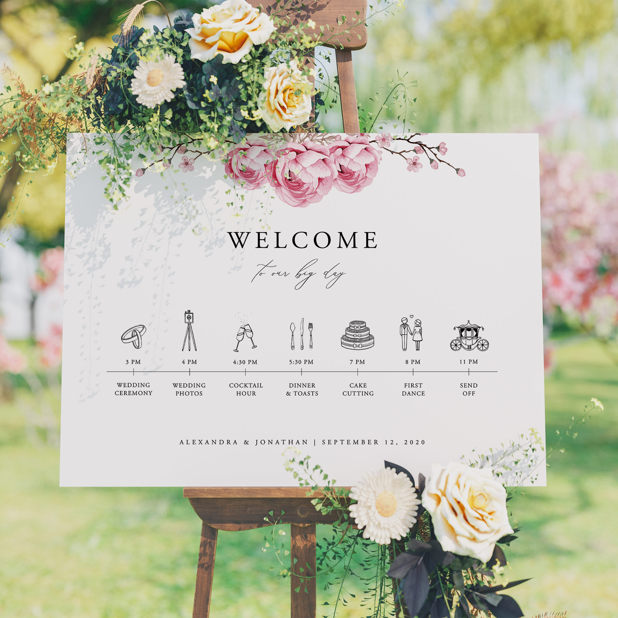 Floral Order of Events Sign Template Download Wedding timeline | Etsy