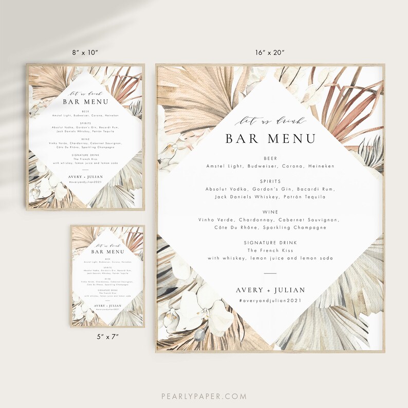 Boho Bar Menu Sign Template Templett Desert Wedding Bar Menu | Etsy