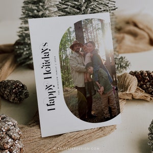 Oval Happy Holiday Card Template, Minimalist Photo Holidays Templett ...