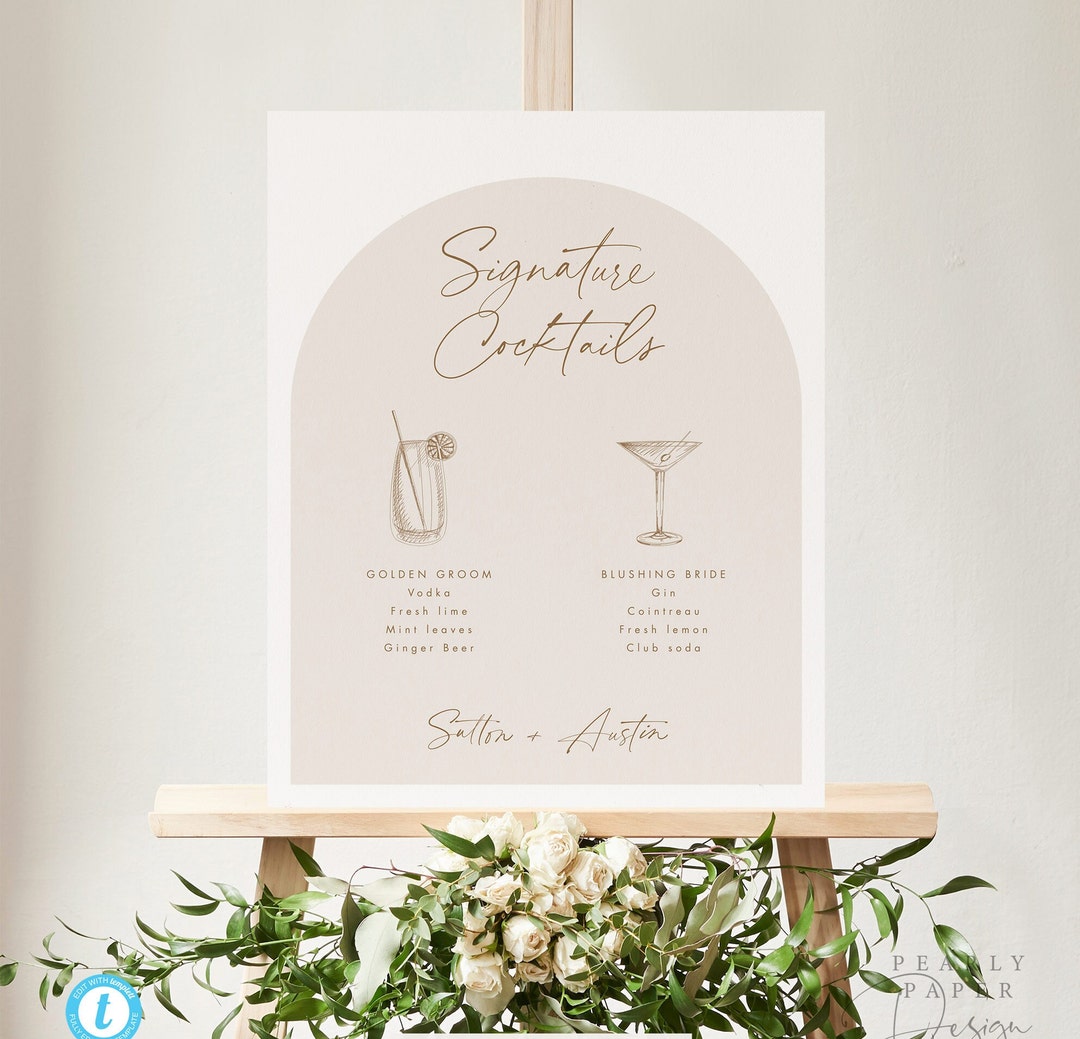 Arch Signature Cocktails Sign Template Download Minimalist Wedding Bar ...