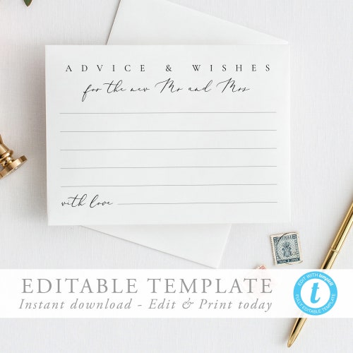 Minimal Wedding Advice Card Printable Editable Template Well Etsy