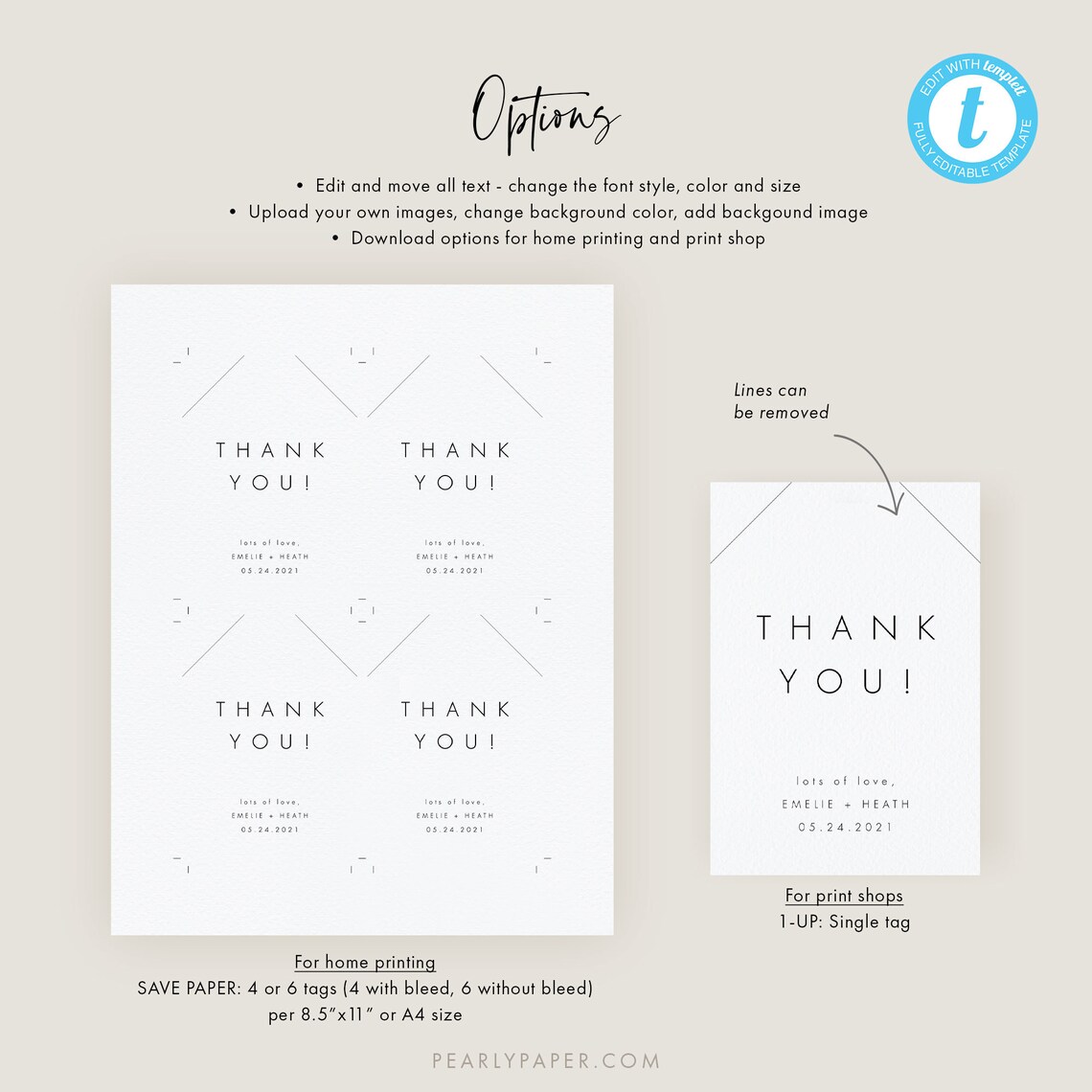Modern Wedding Tag Template Download Simple Minimalist Tag - Etsy