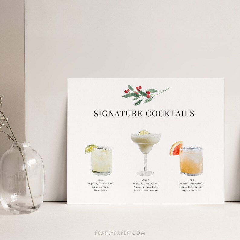Printable Signature Cocktails Sign Template Download Christmas - Etsy
