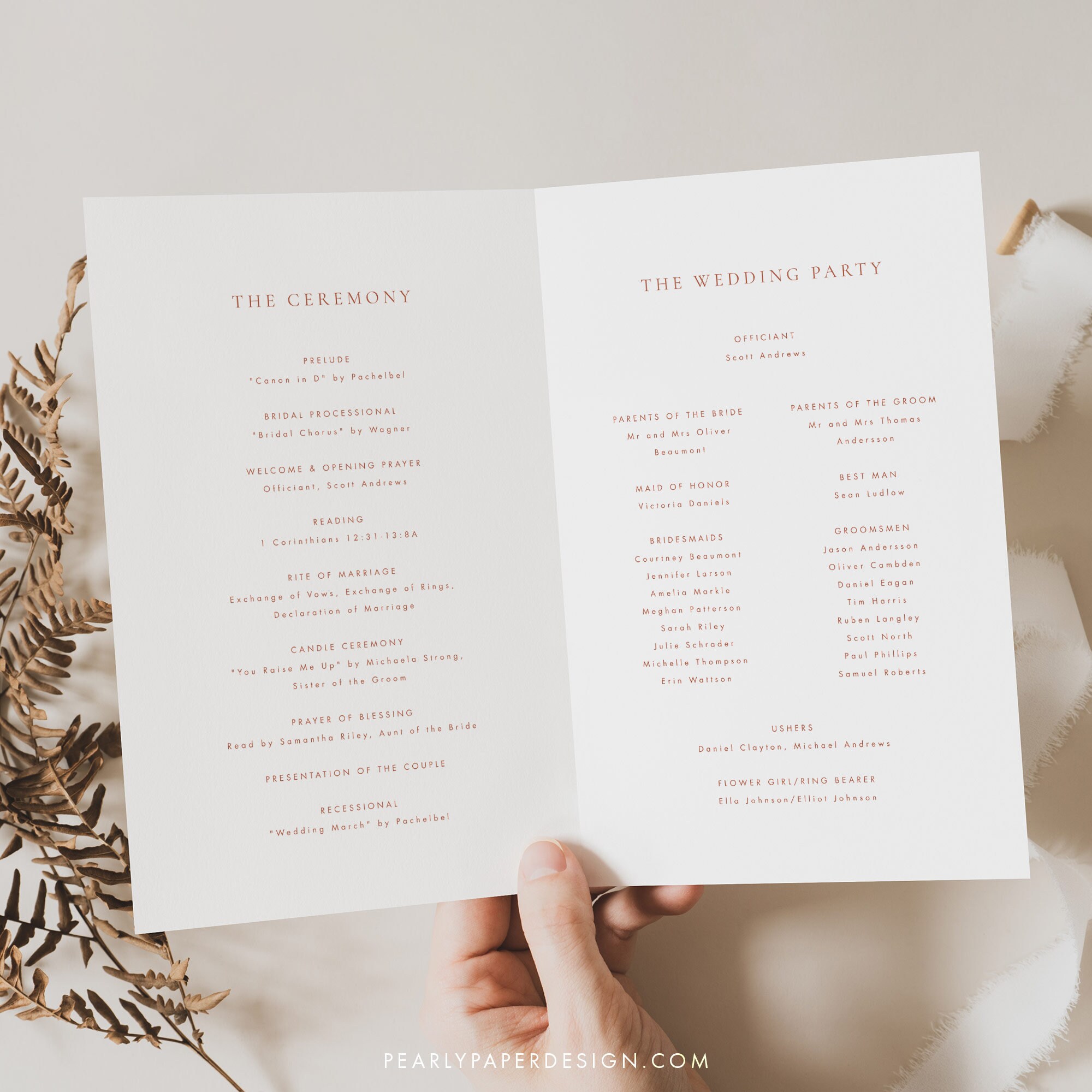 Arched Wedding Program Booklet Template, Terracotta Wedding Ceremony ...
