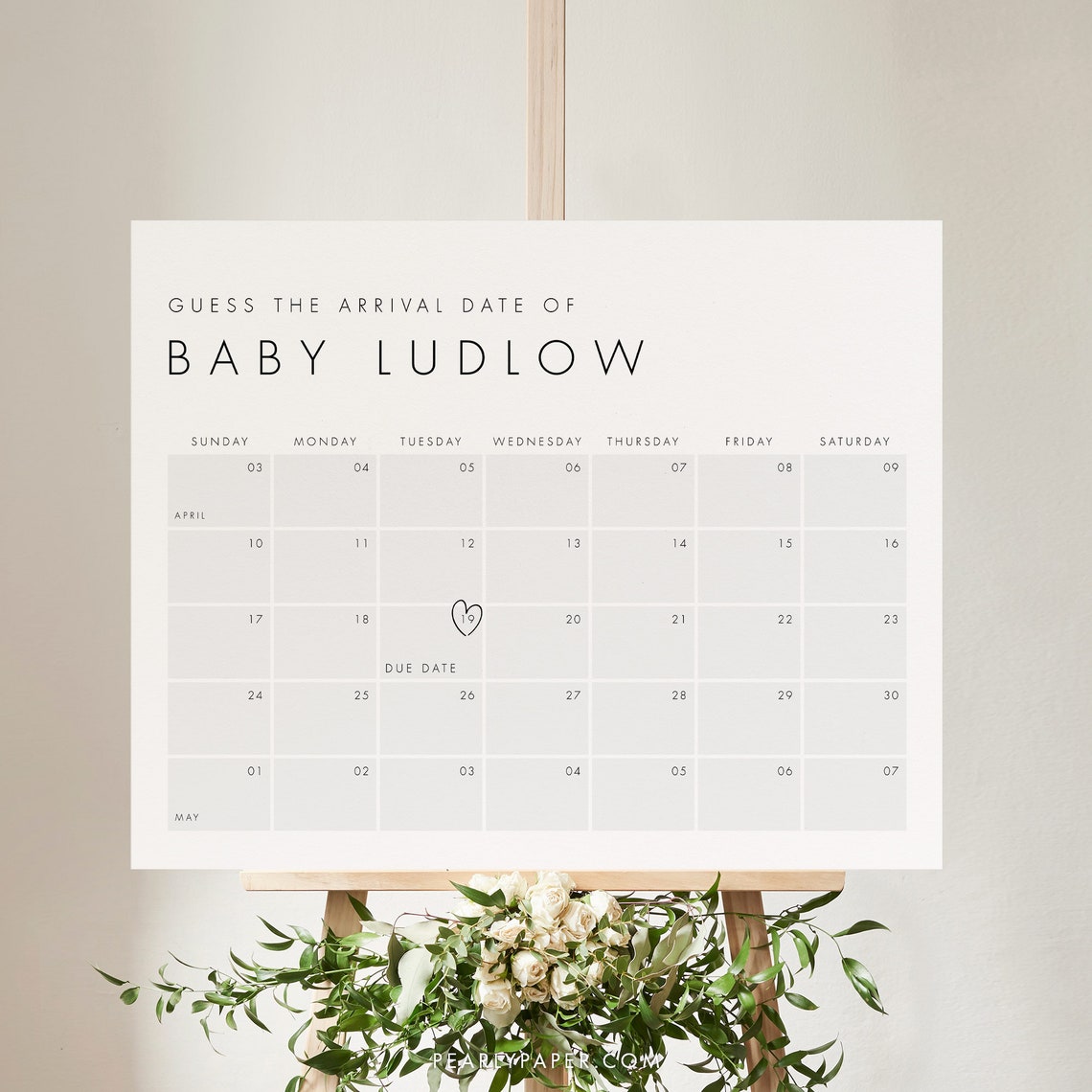 Due Date Calendar Sign Template Baby Shower Calendar Game - Etsy