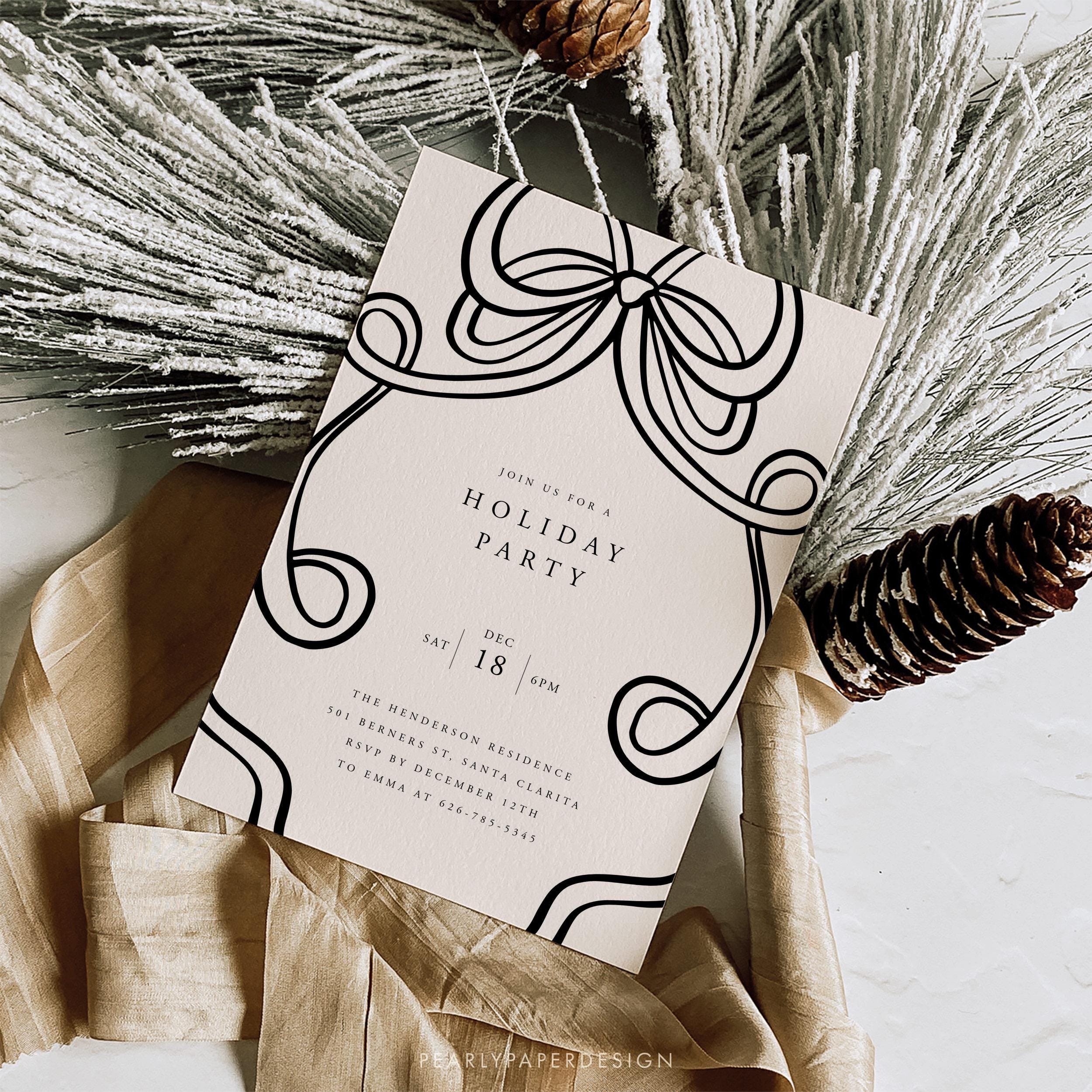 Holiday Party Invite With Bow, Modern Holiday Party Invitation Template ...