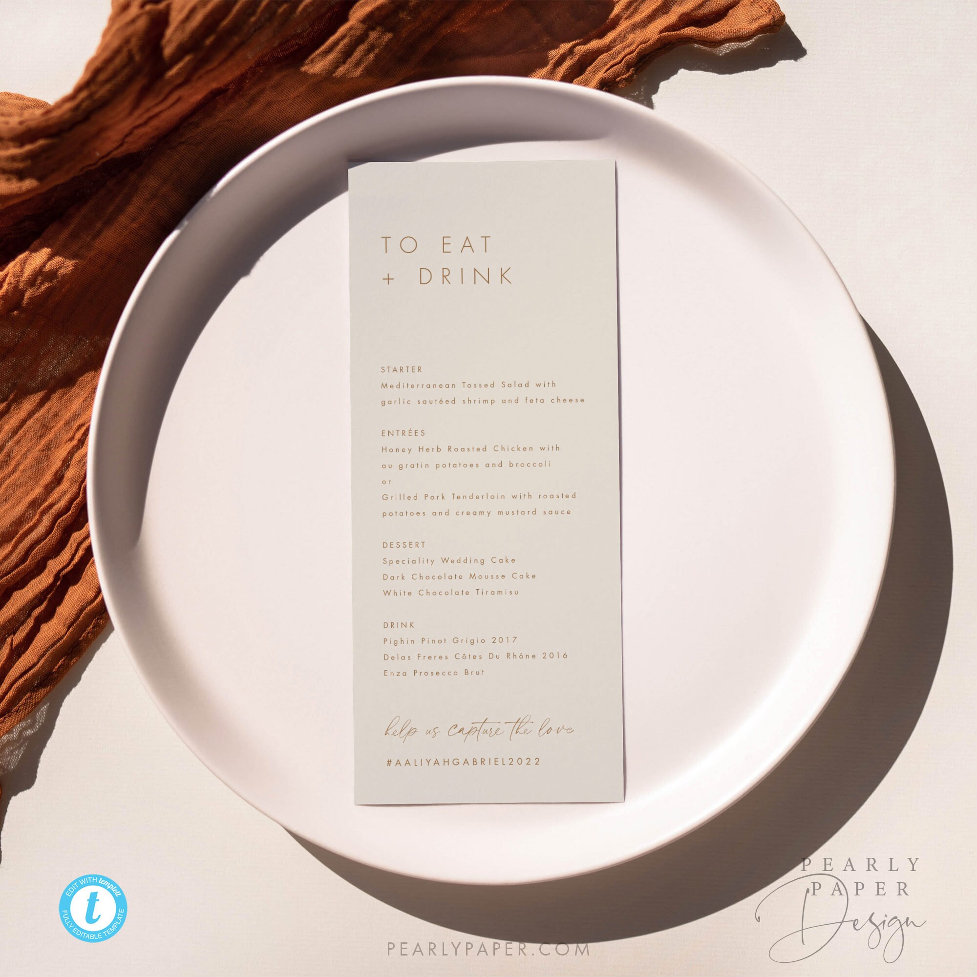 Beige Menu Template Download Desert Wedding Menu Simple Menu - Etsy