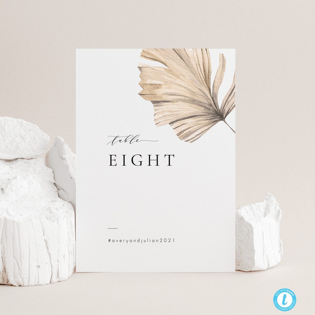 Palm Leaf Table Numbers Template Download Boho Wedding Table Number ...