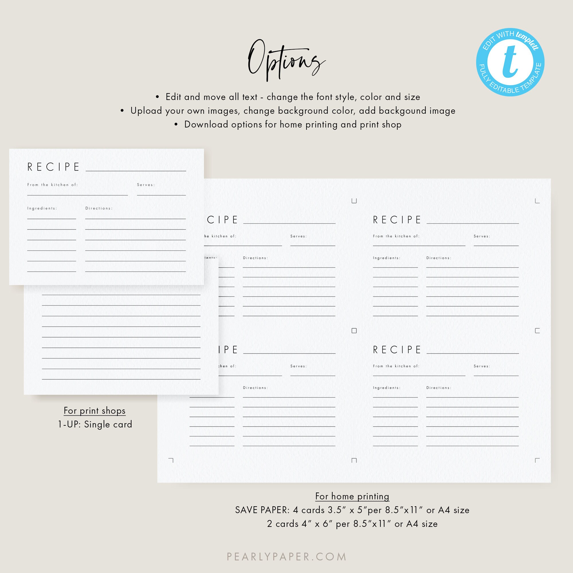 Minimalist Bridal Shower Invitation and Recipe Card Template | Etsy