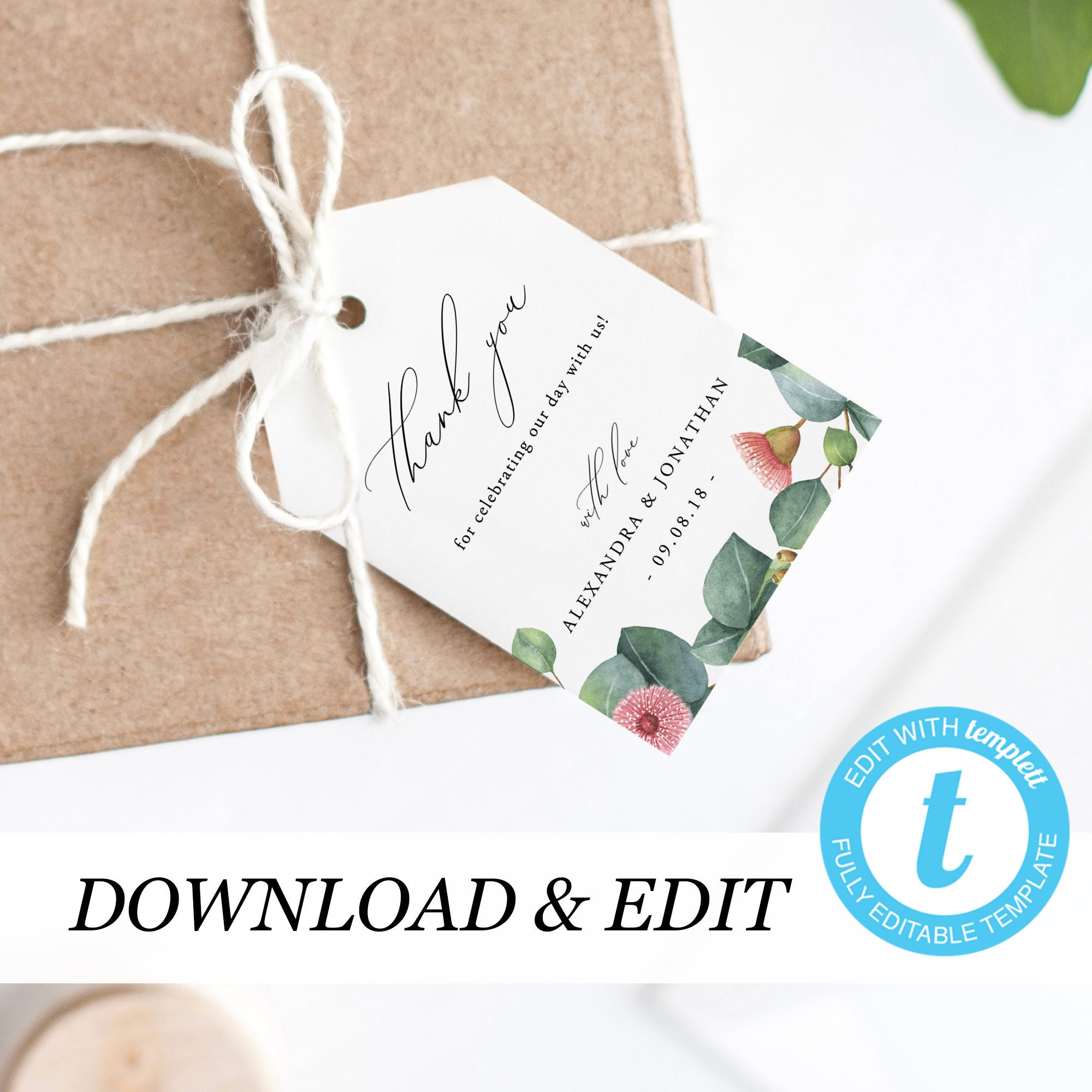 Wedding Thank You Tag Template, Eucalyptus Wedding Thank You Tags ...