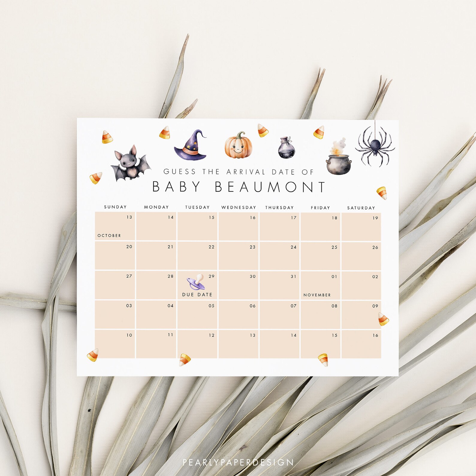 Due Date Calendar Sign Template, Halloween Baby Shower Calendar Game ...