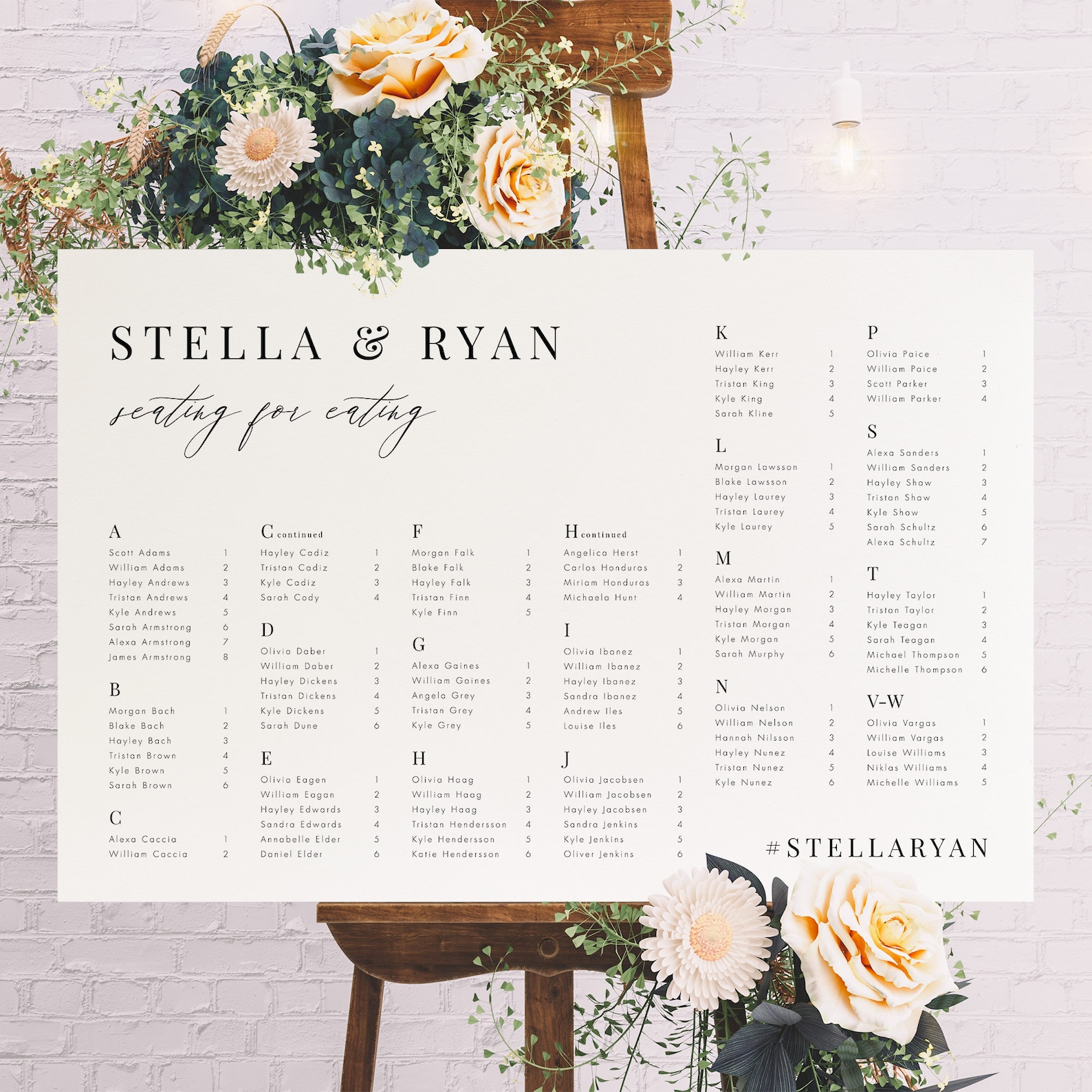 Alphabetical Seating Chart Template Download Minimalist | Etsy