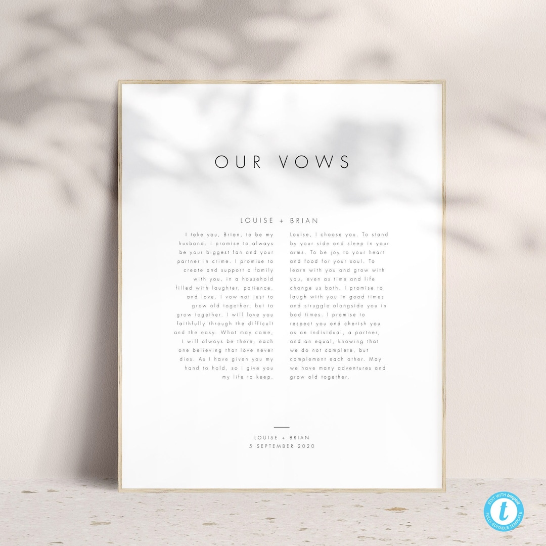 Simple Wedding Vows Template Download Printable Vows Anniversary Vows ...