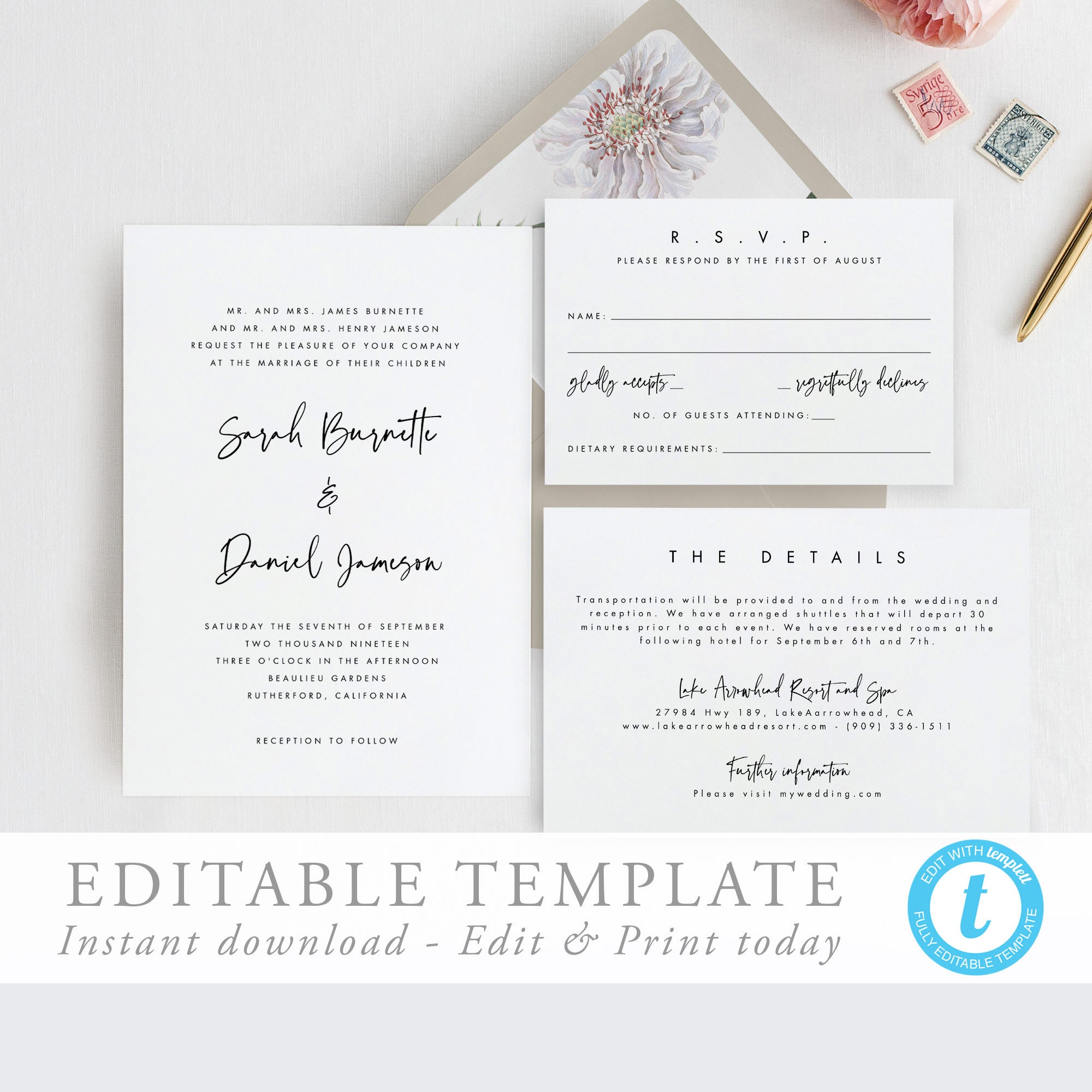 Wedding Invitation Template Modern Wedding Invite Script | Etsy