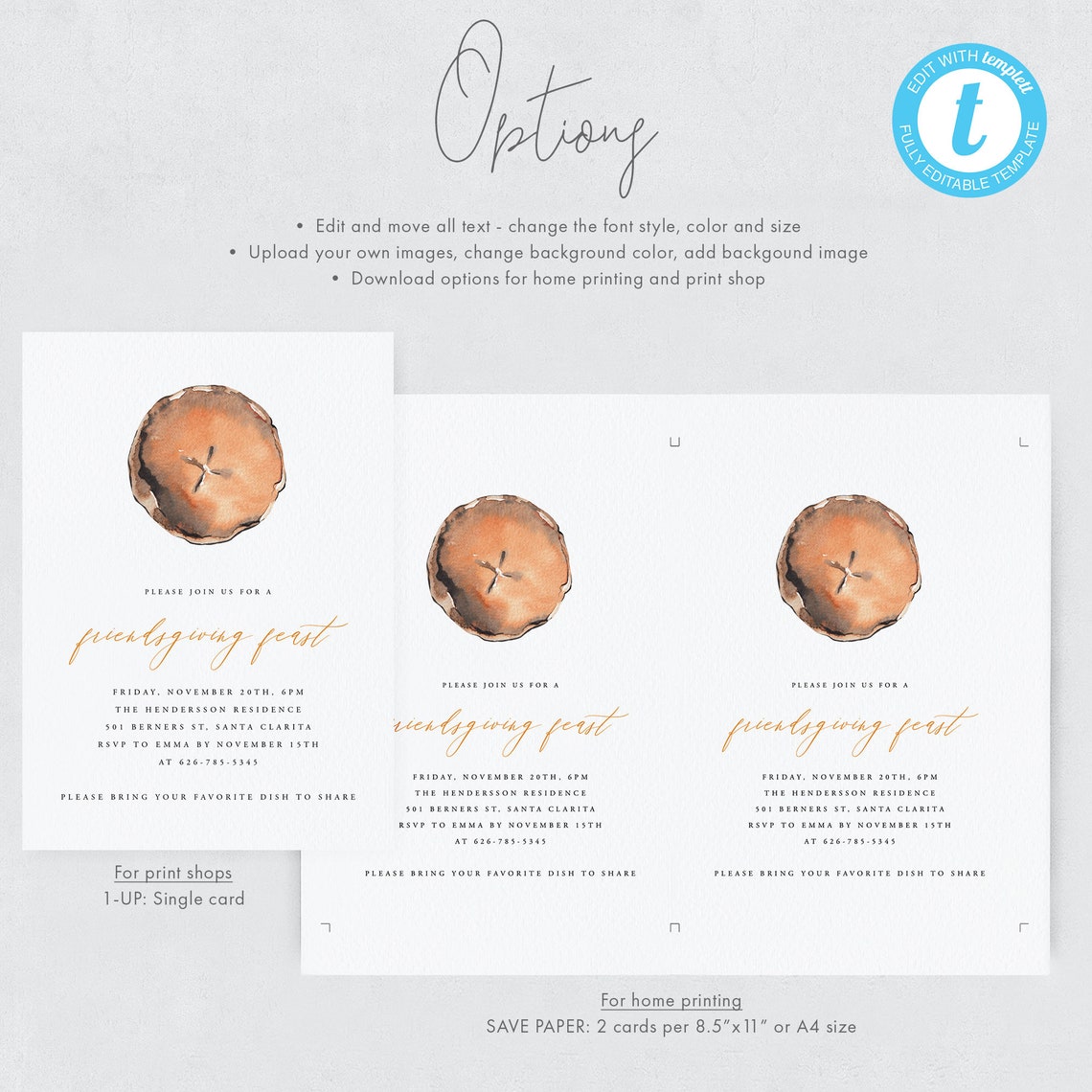 Friendsgiving Feast Invitation Template Download Editable | Etsy
