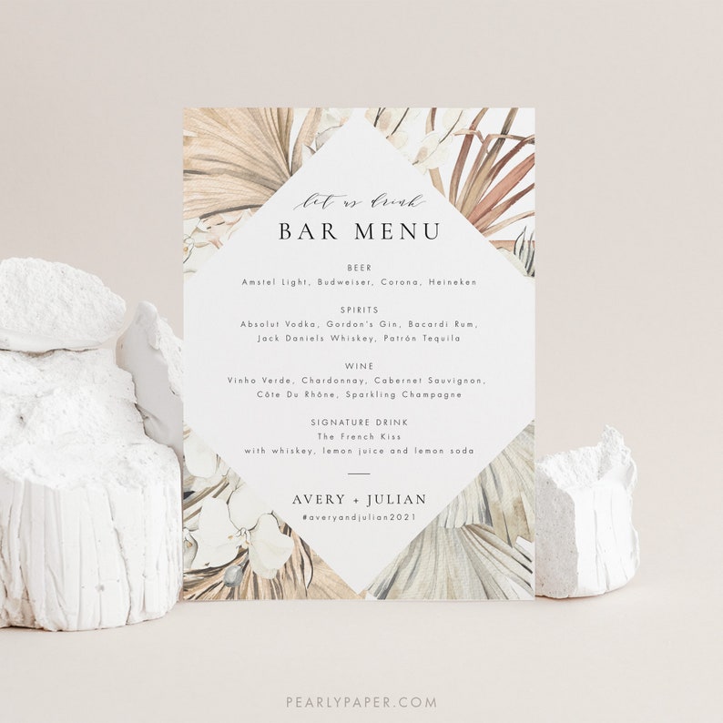Boho Bar Menu Sign Template Templett Desert Wedding Bar Menu | Etsy