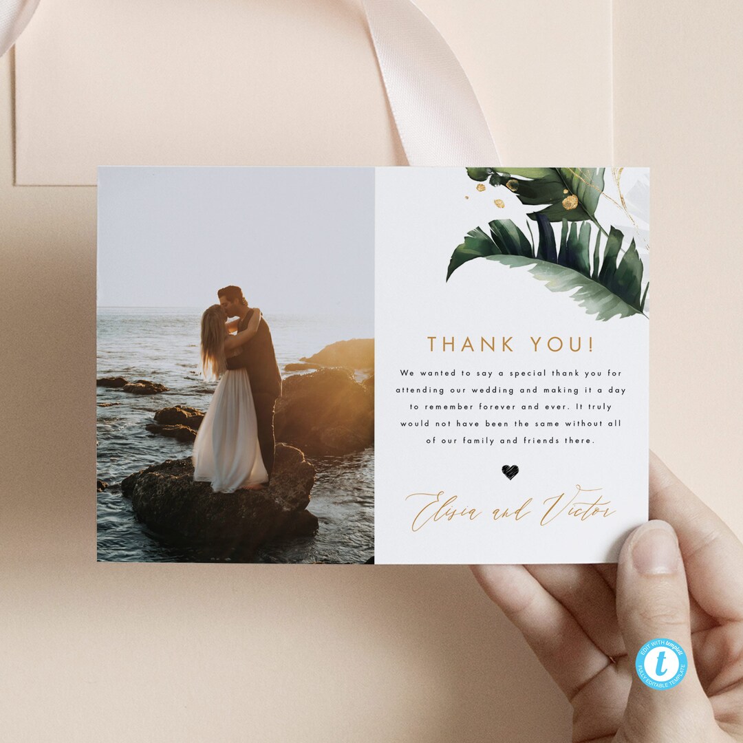 Tropical Thank You Card Template Download With Photo Rustic Wedding ...