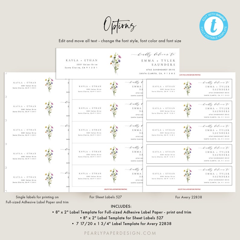 Printable Address Label Template, Floral Wraparound Label Template for ...