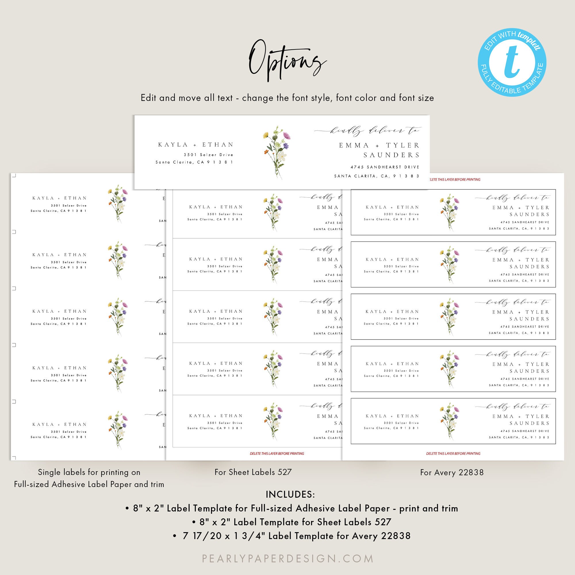 Printable Address Label Template, Floral Wraparound Label Template for ...