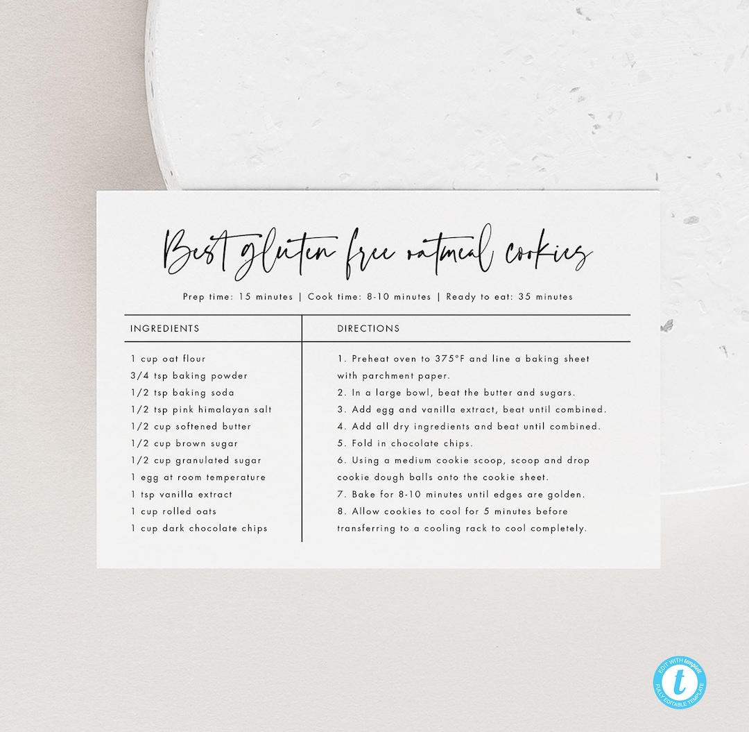 Printable Recipe Card Personalized Recipe Template Download Simple ...