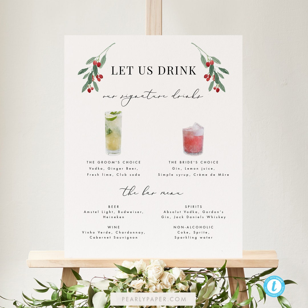 Printable Bar Menu Sign Template Christmas Wedding Signature - Etsy