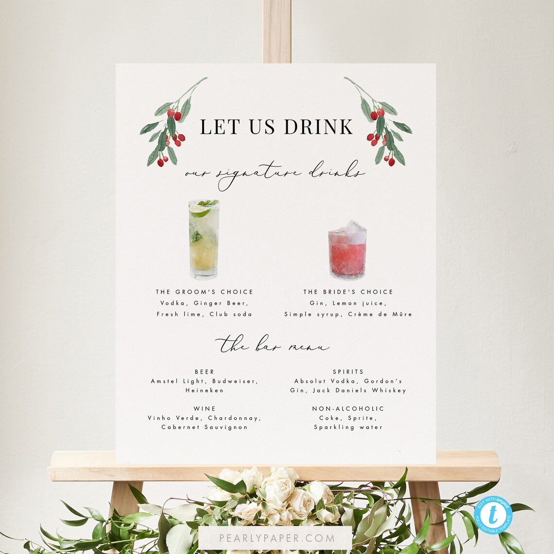 Printable Bar Menu Sign Template Christmas Wedding Signature - Etsy
