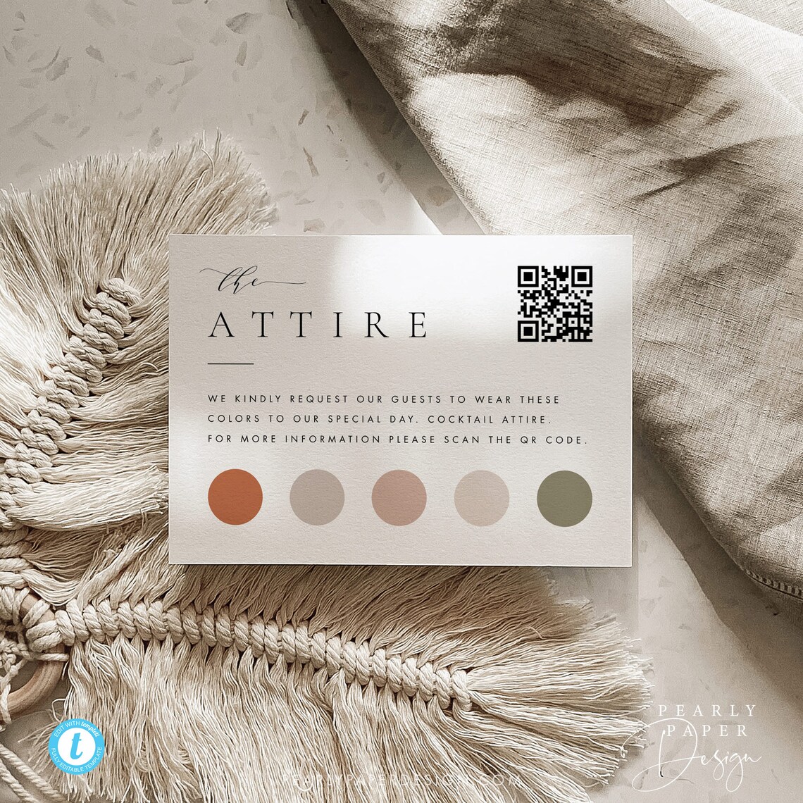 Wedding Attire Card Template Download Guest Dress Code Insert - Etsy