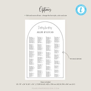 Arch Alphabetical Seating Chart Template Modern Arch Seating - Etsy