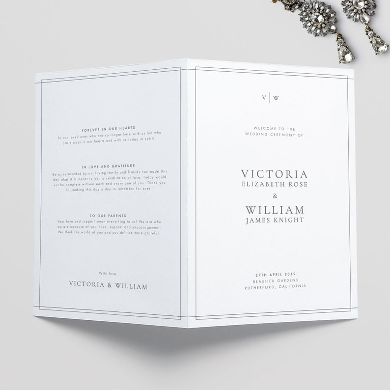 Wedding Program Booklet Wedding Ceremony Program Template Minimalist ...