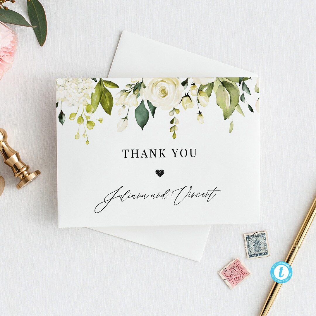Floral Thank You Card Template Rustic Thank You Note Rustic Thank You ...