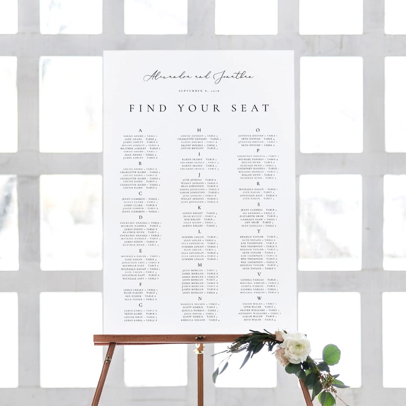 Alphabetical Seating Chart Template Modern Elegant Wedding Etsy Sweden