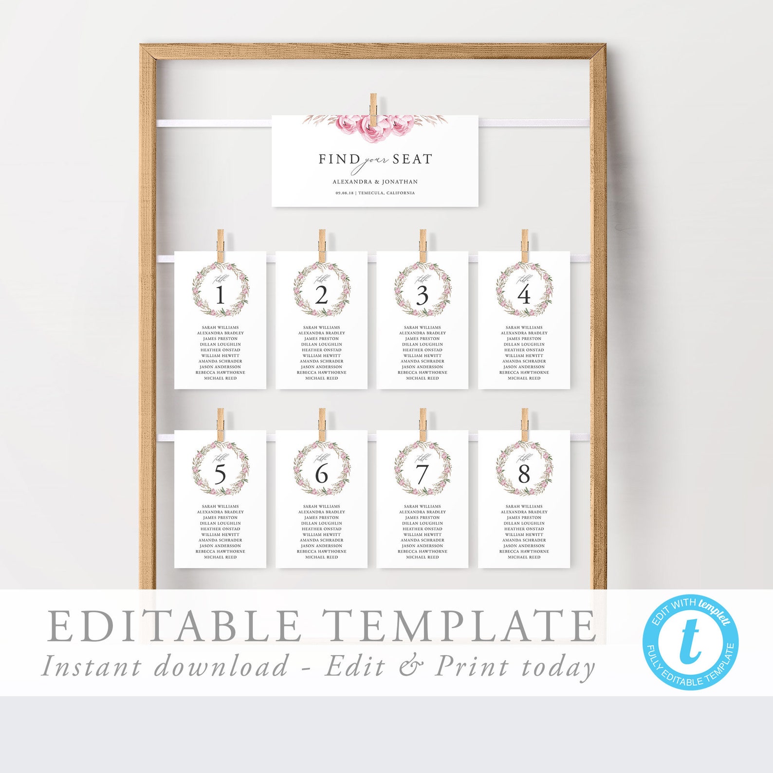 Editable Seating Chart Cards Template Floral Table Cards | Etsy