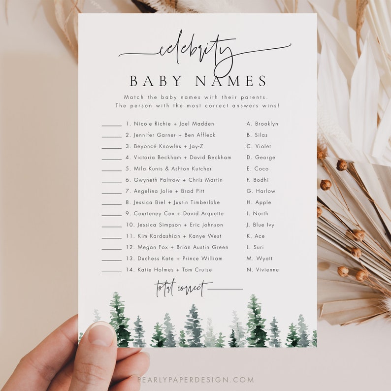 Celebrity Baby Name Game Template, Boho Baby Shower Game, Celebrity ...