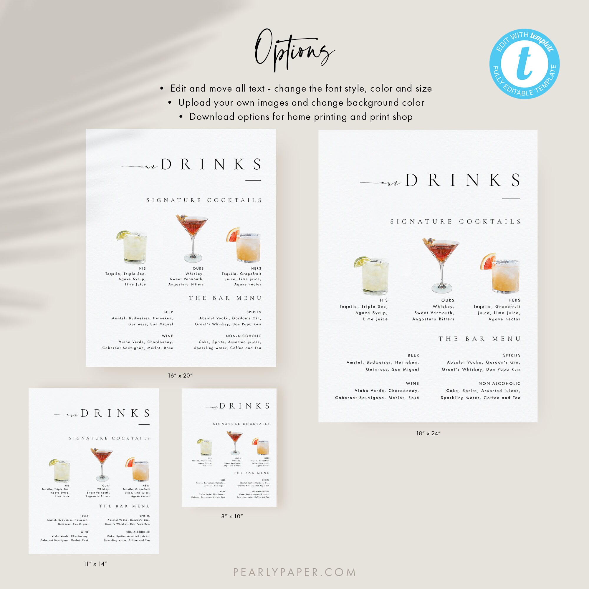 Printable Bar Menu Template Signature Cocktails Sign Download - Etsy UK