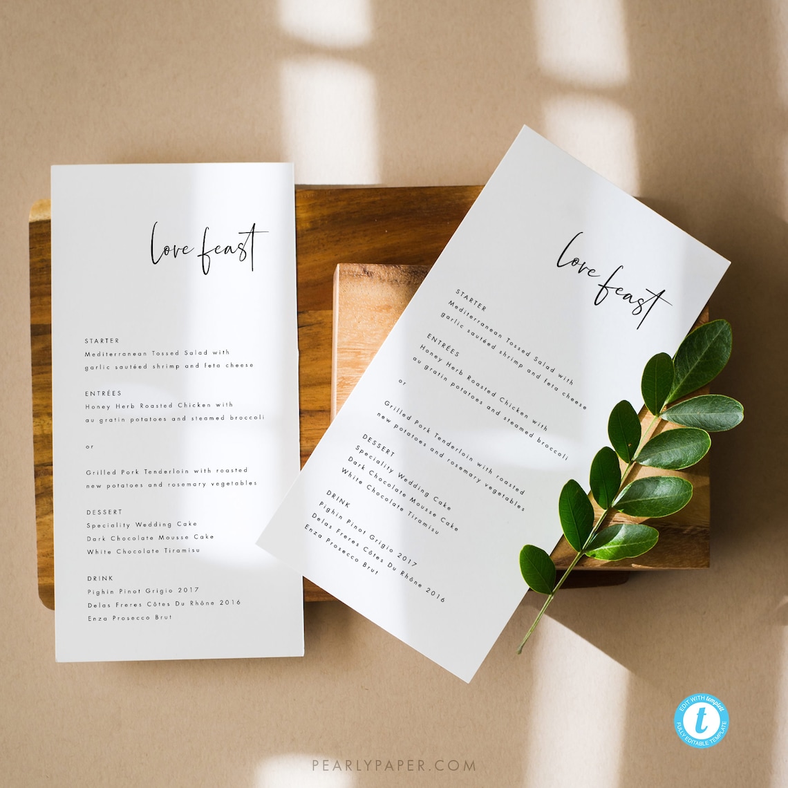 Minimalist Menu Template Printable Menu Digital Download - Etsy