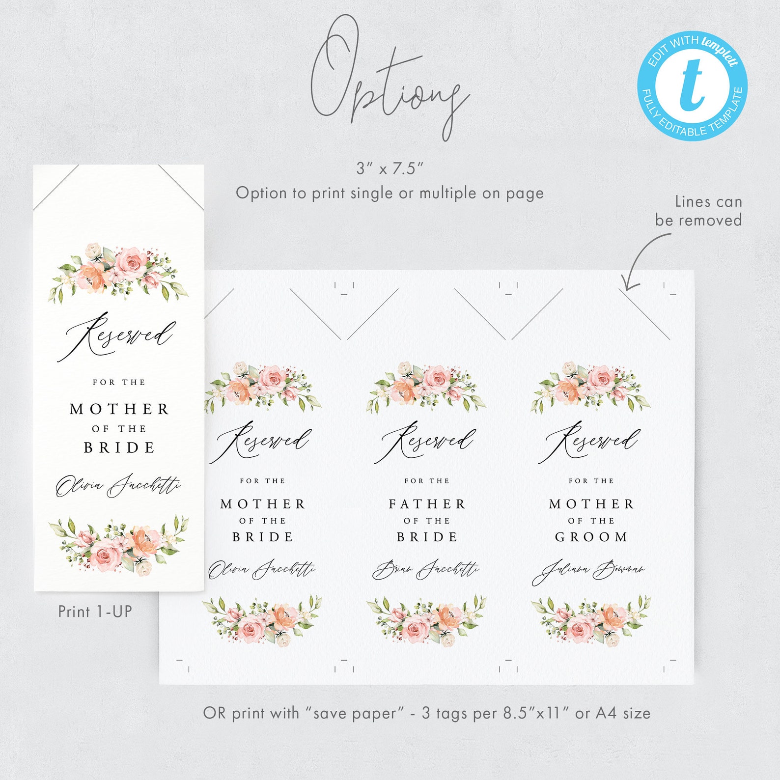 Reserved Seating Tag Wedding Seating Tag Template Floral - Etsy