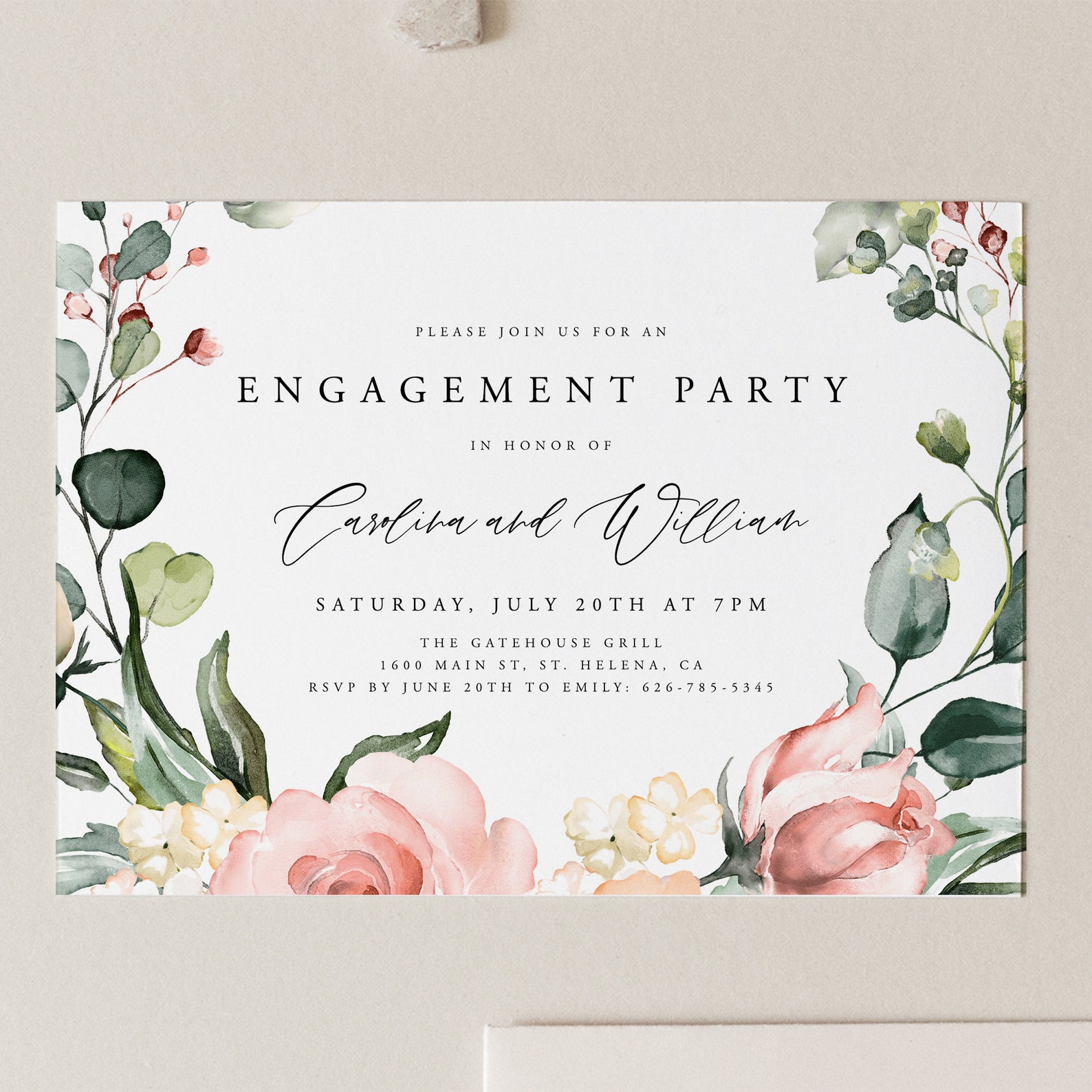 Floral Engagement Party Invitation Template Engaged Invitation ...