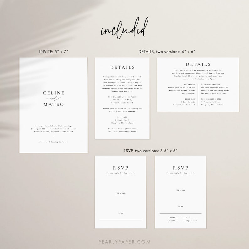 Printable Wedding Invitation Set Template Simple Wedding - Etsy