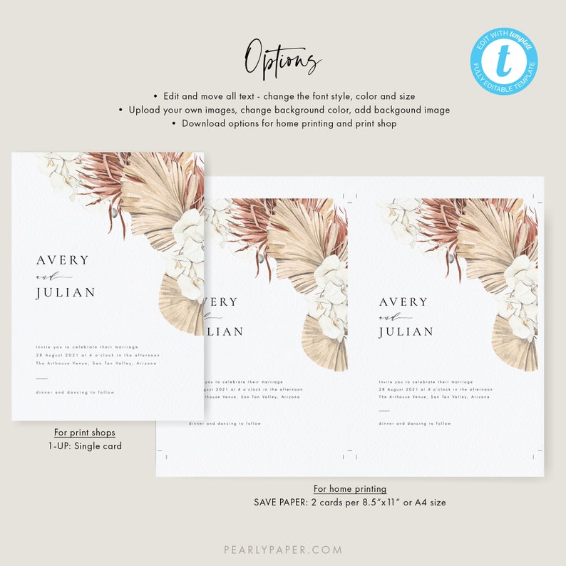 Bohemian Wedding Invitation Template Download Desert Boho | Etsy