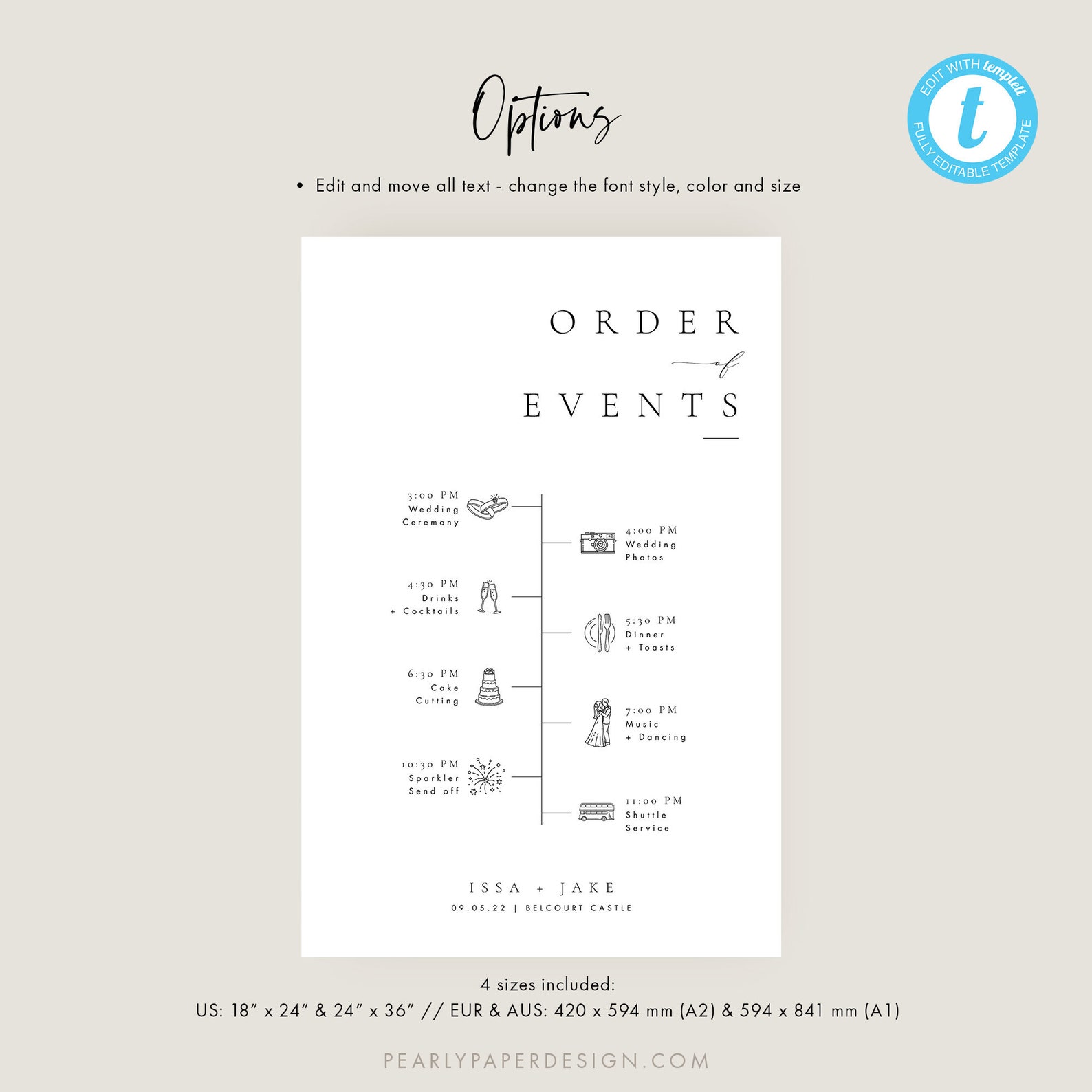 Elegant Order of Events Template Wedding Timeline Sign Modern Order of ...