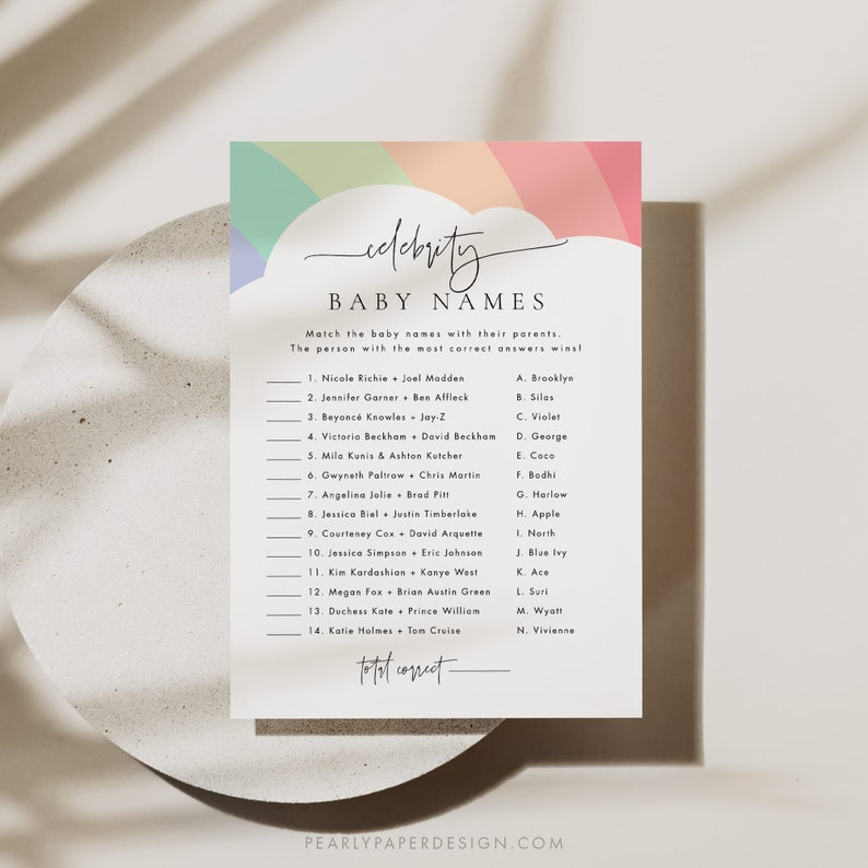 Celebrity Baby Name Game Template, Rainbow Baby Shower Game, Baby ...