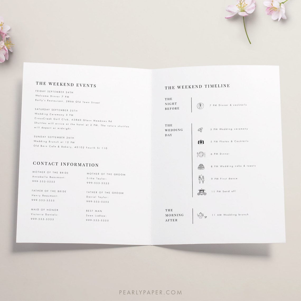 Elegant Wedding Weekend Itinerary Template Weekend Timeline | Etsy