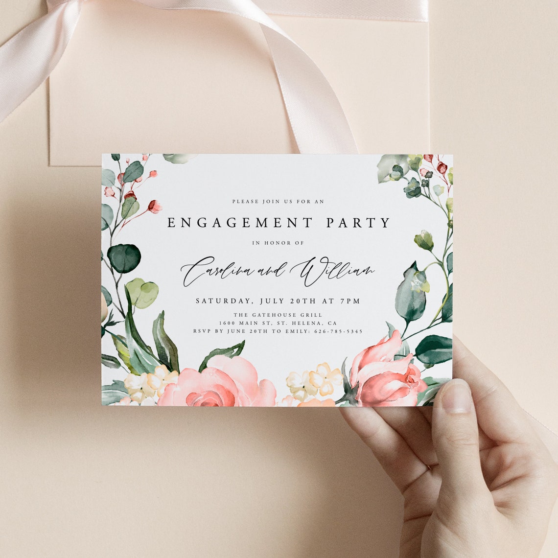 Floral Engagement party invitation template Engaged invitation | Etsy