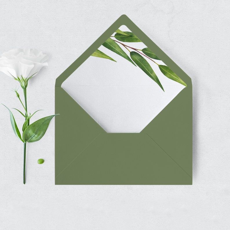 Greenery Envelope Liner Template Green leaves Envelope Liner | Etsy