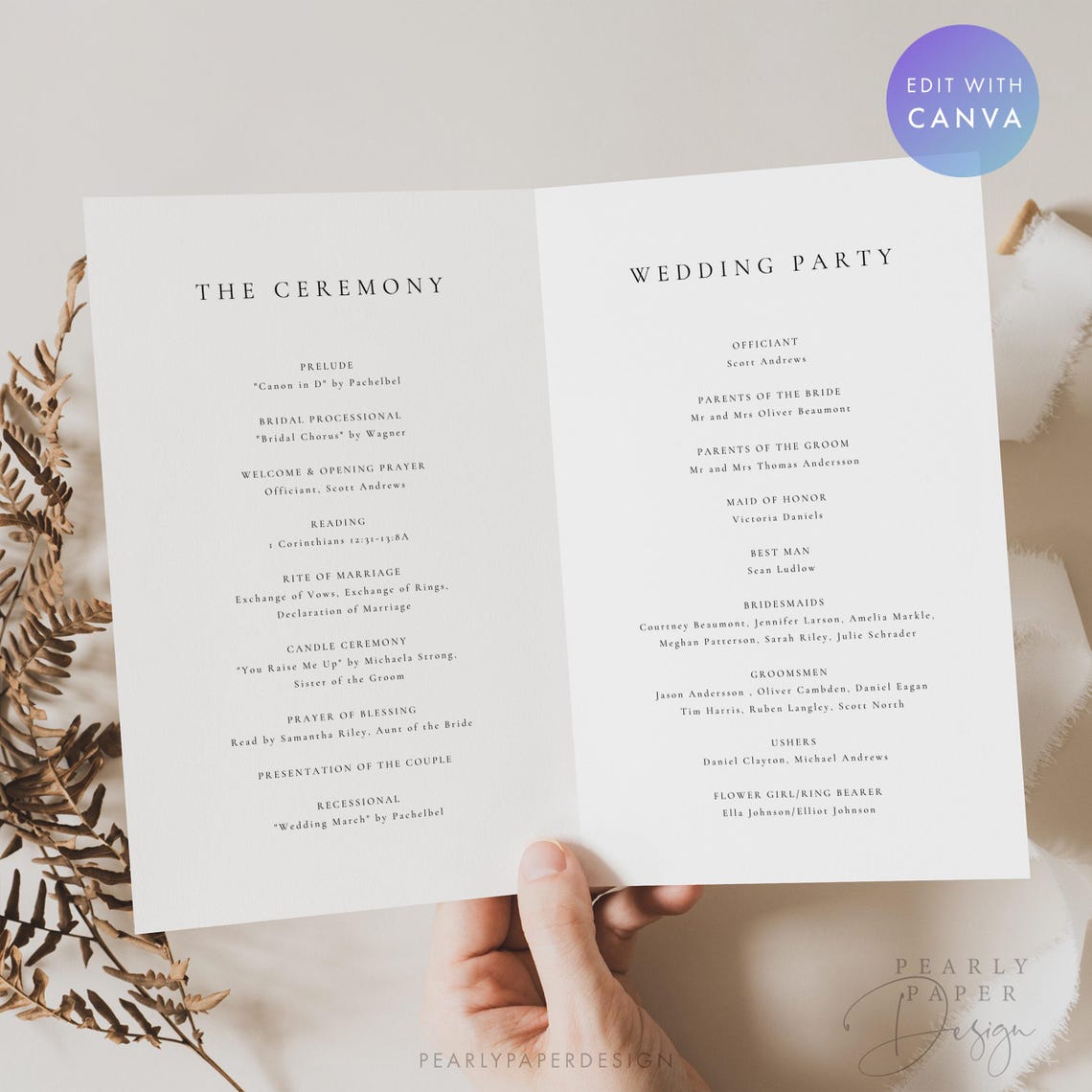 Wedding Program Booklet Template, Modern Wedding Ceremony Program ...