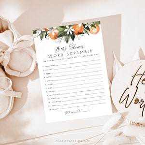 Citrus Baby Word Scramble Game Template, Oranges Baby Shower Word ...